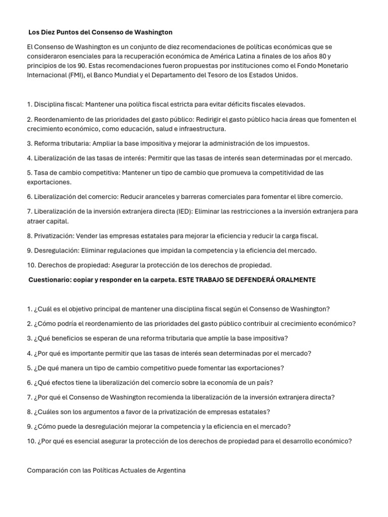 Los Diez Puntos Del Consenso de Washington | PDF | Consenso de ...