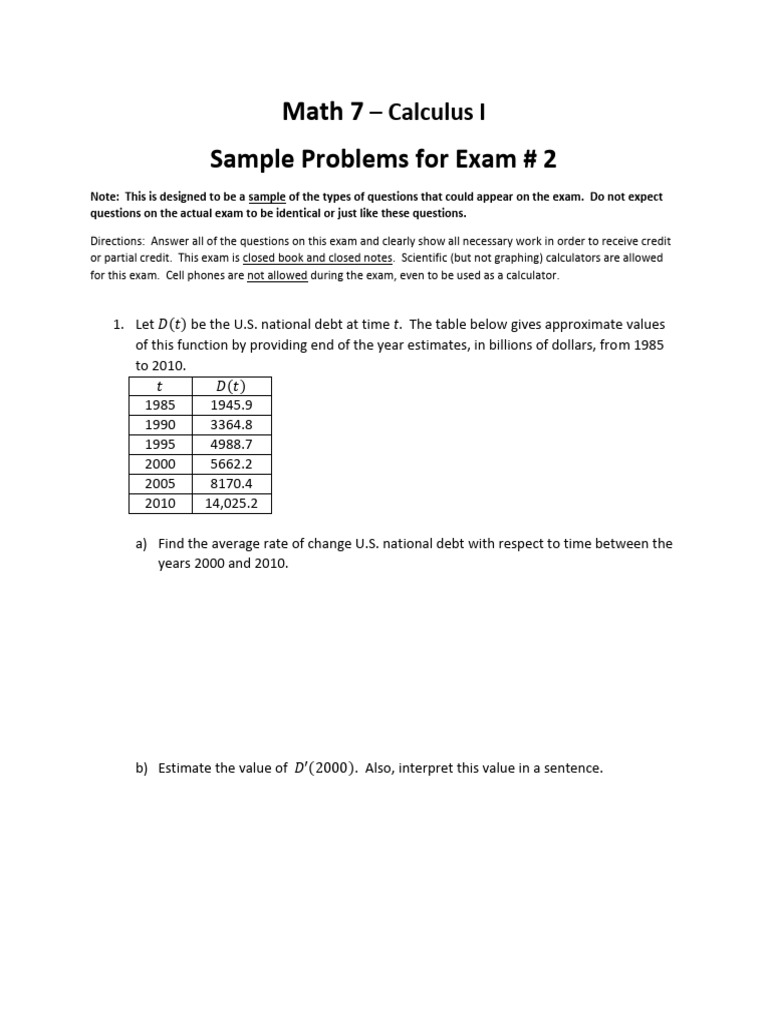 Math7 - SampleExam Chapter 2 Problems | PDF | Derivative | Fuel Economy In Automobiles