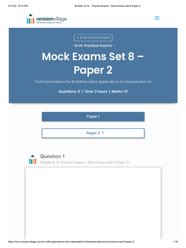 IB Math AI HL - Practice Exams - Mock Exams Set 8 Paper 2 | PDF | Schools | Educational ...