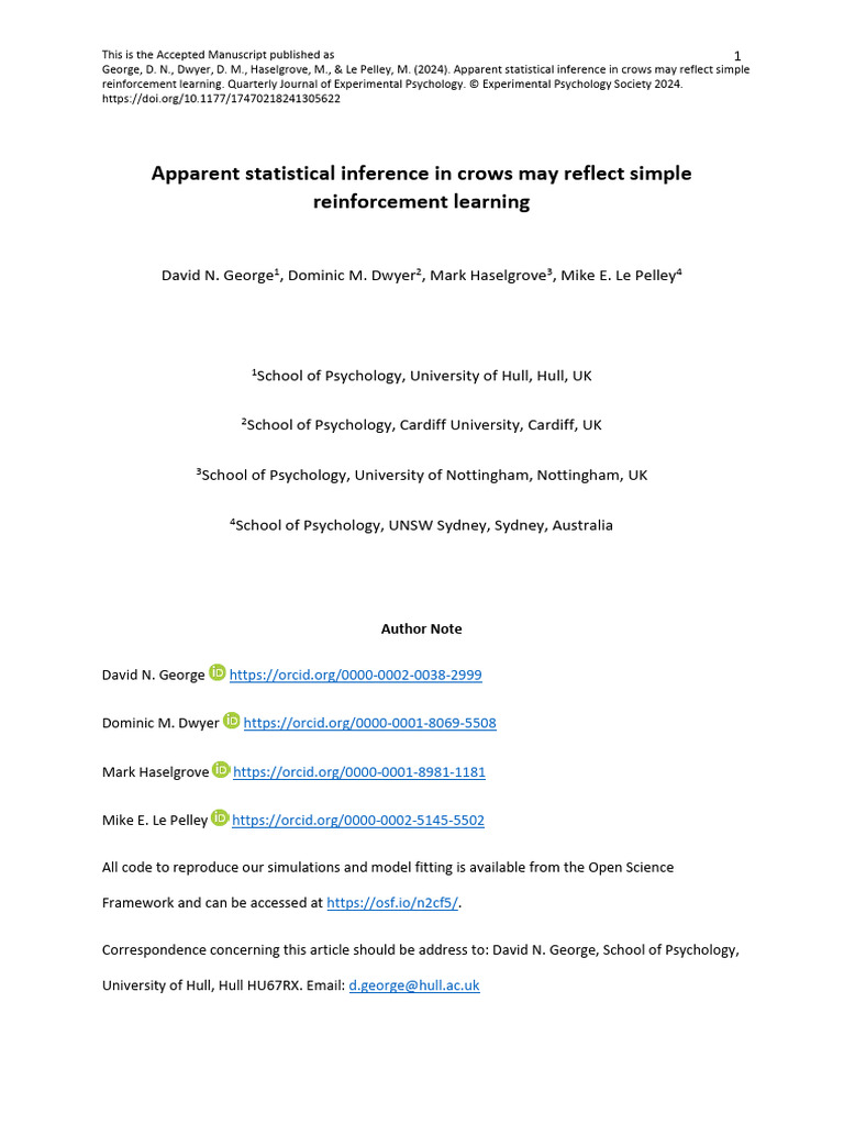 Apparent Statistical Inference in Crows May Reflect Simple ...