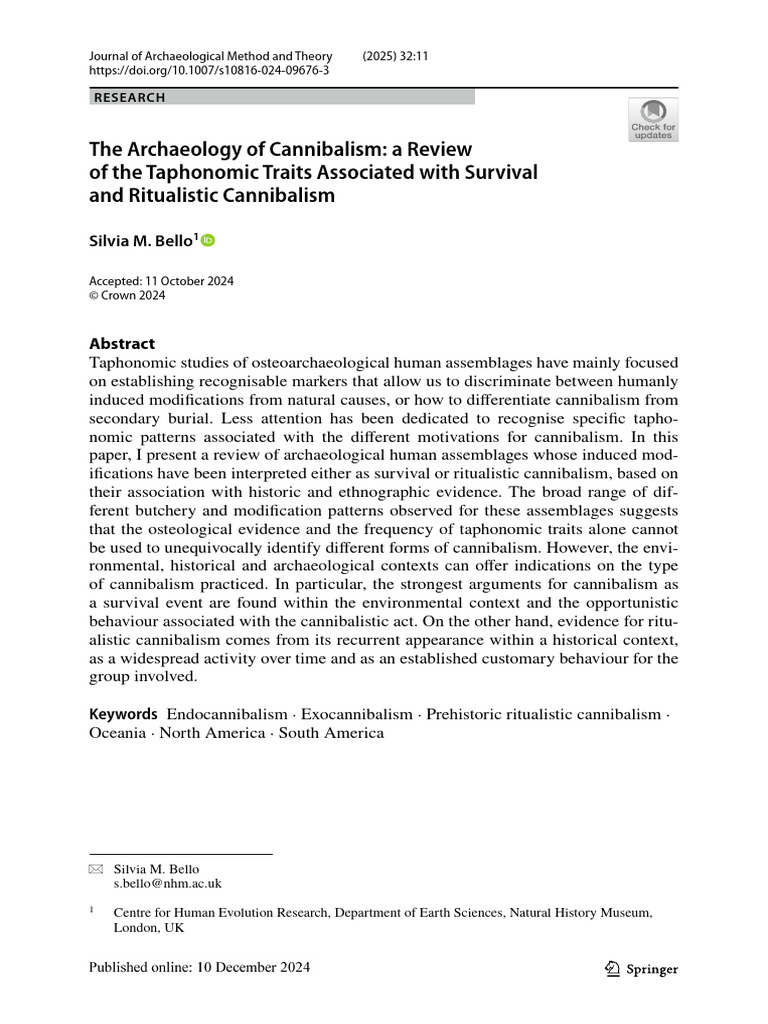 The Archaeology of Cannibalism - A Review of The Taphonomic Traits ...