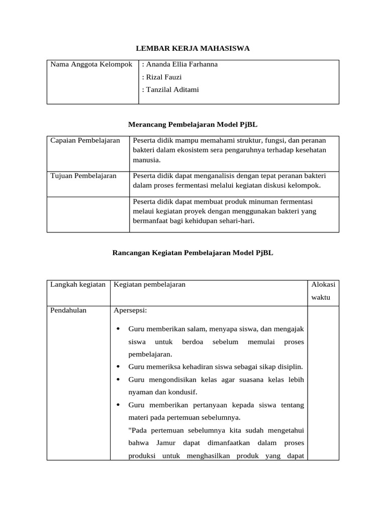LEMBAR KERJA MAHASISWA PJBL | PDF