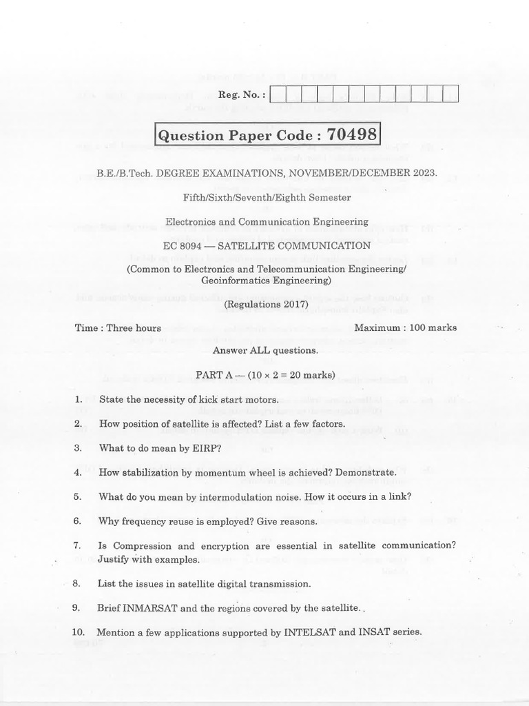ECE-ND-2023-EC 8094-Satellite Communication-692380803-70498 | PDF