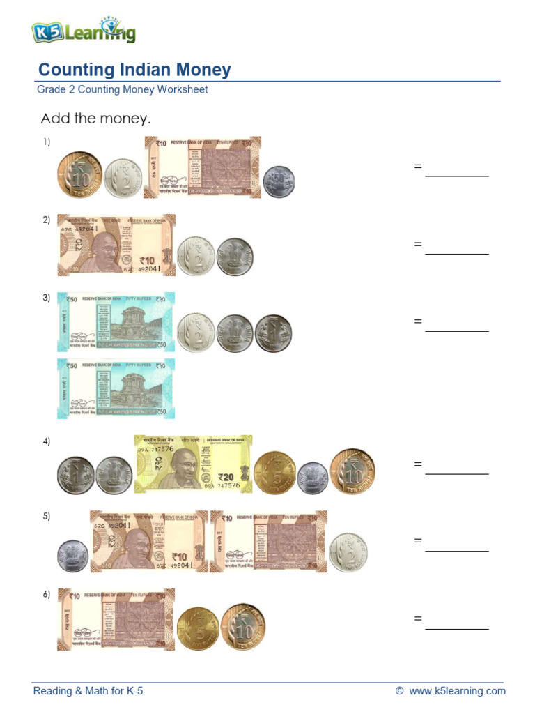 Grade 2 Indian Money Worksheet | PDF