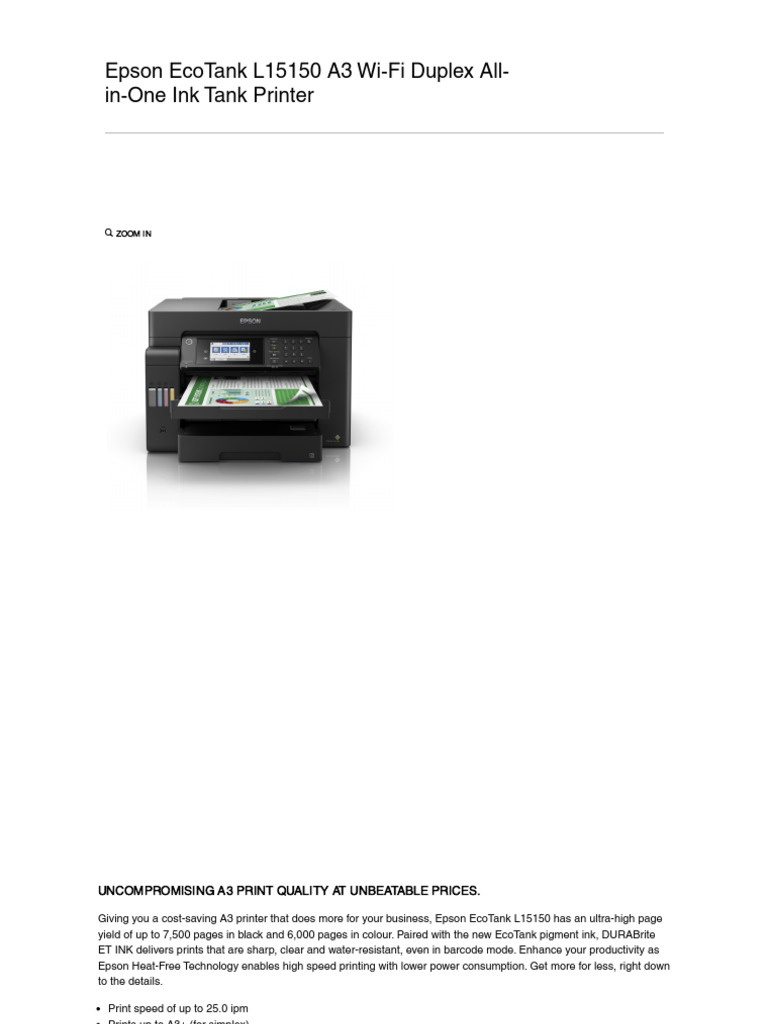 C11CH72502 - Epson EcoTank L15150 A3 Wi-Fi Duplex All-in-One Ink Tank Printer - Ink Tank System ...