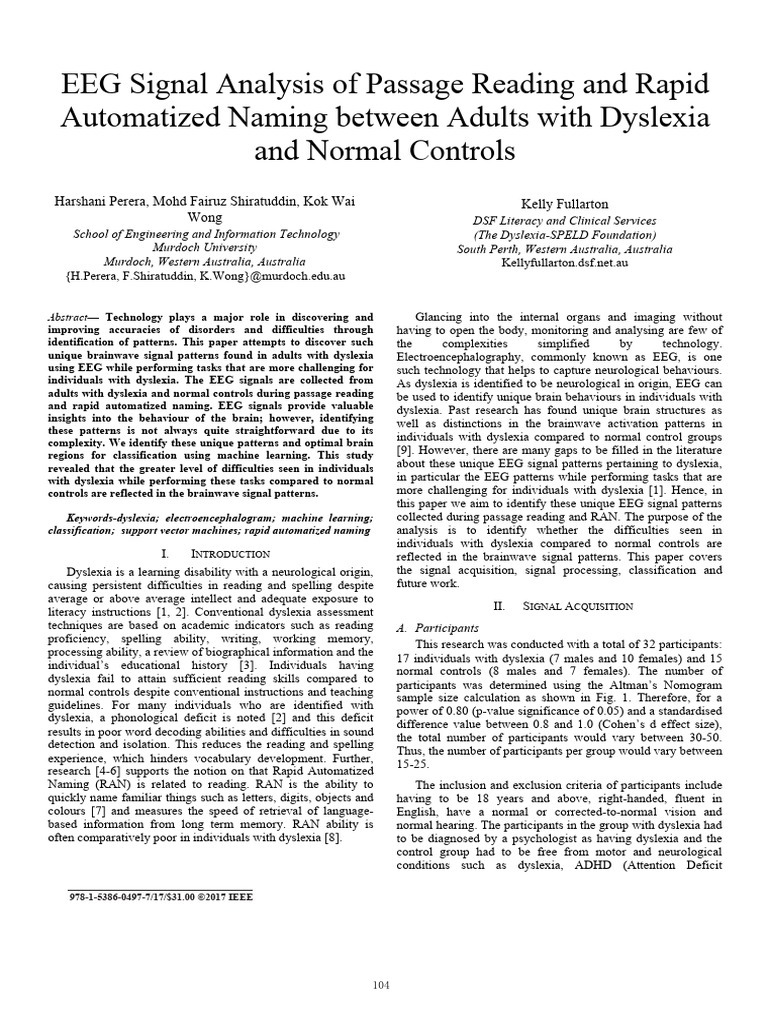 EEG Signal Analysis of Passage Reading and Rapid Automatized Naming Between Adults With Dyslexia ...