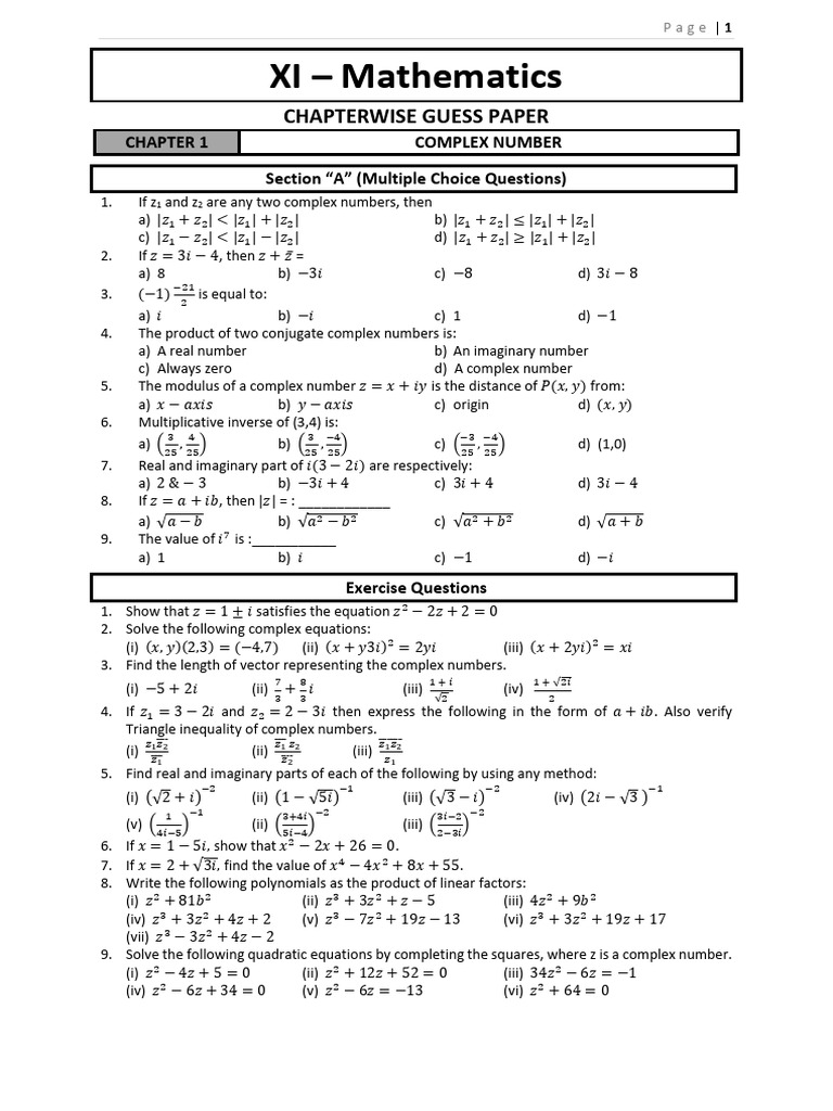 XI Maths Guess Paper 2024 | PDF | Mathematical Analysis | Mathematical Concepts