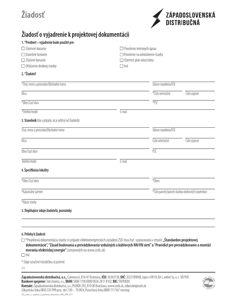 ZSD Ziadost o Vyjadrenie K Projektovej Dokumentacii MOO MOP 0719 AFR | PDF