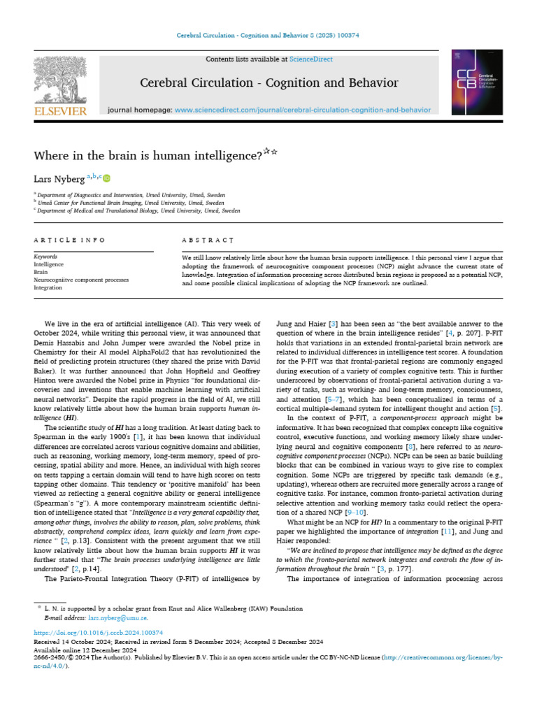 Where in The Brain Is Human Intelligence | PDF | Neuroscience | Cognition