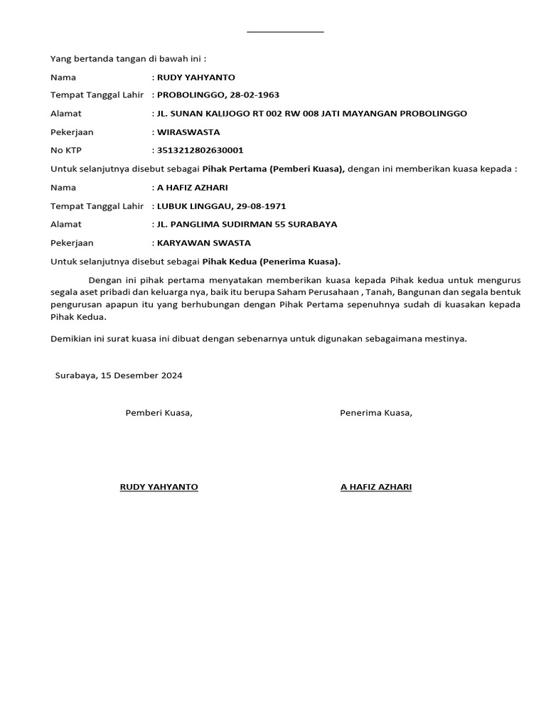 Surat Kuasa Pak Rudy | PDF