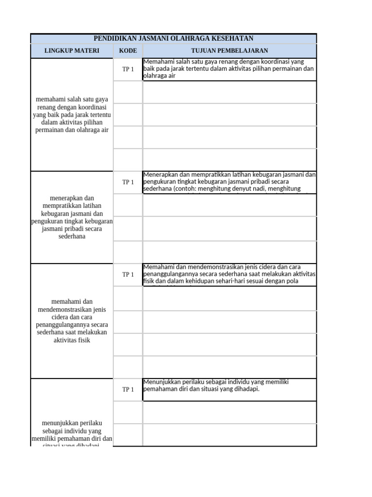Ruang Lingkup & TP Pjok Kelas 6 Semester 1 | PDF