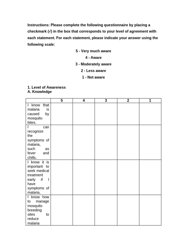 Survey Questionnaire - Docx (Malaria) | PDF