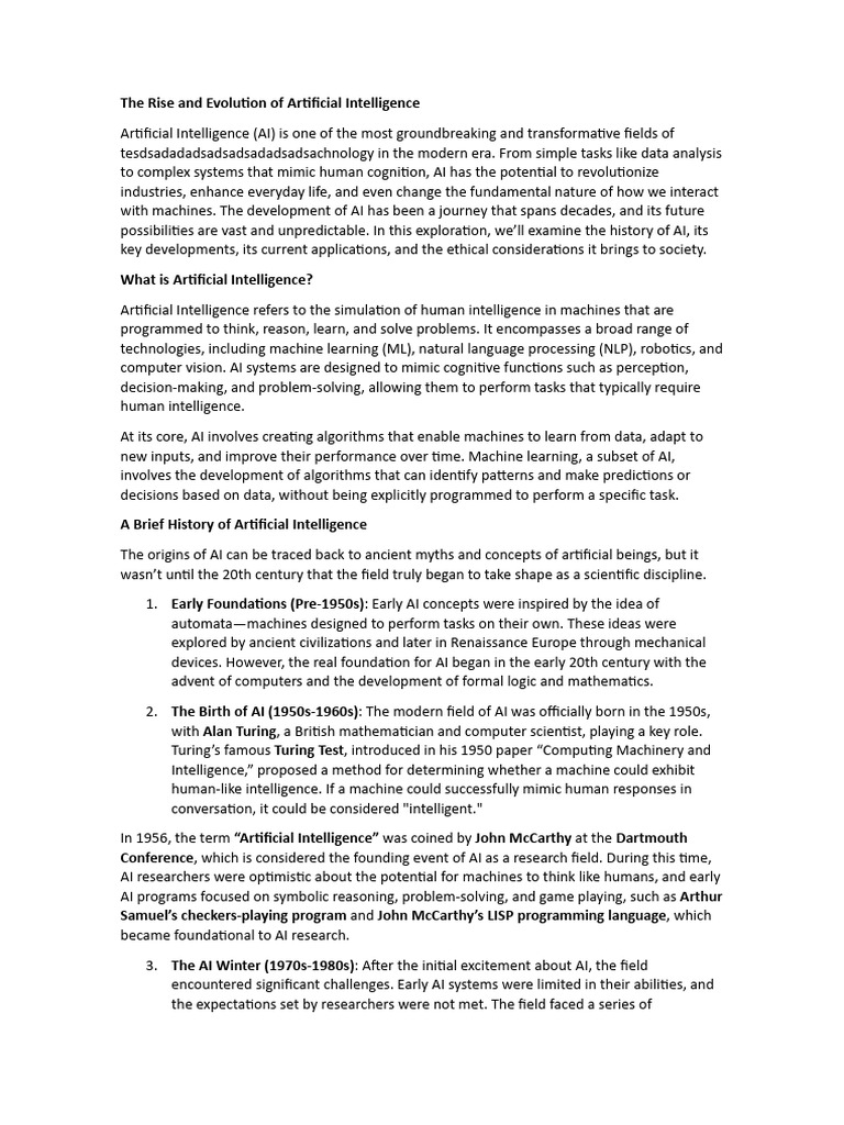 The Rise and Evolution of Artificial Intelligence | PDF | Artificial ...