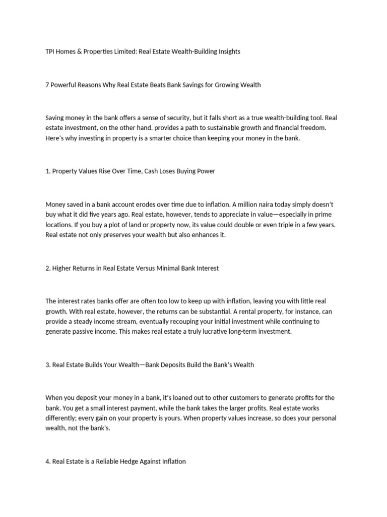 Real Estate vs. Bank Savings: Wealth Insights | PDF | Wealth | Banks