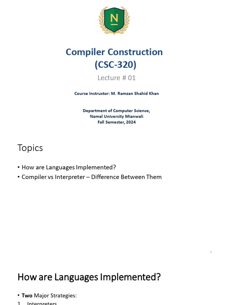 66fa371e68426CCWeek-01Lecture01 | PDF | Compiler | Source Code
