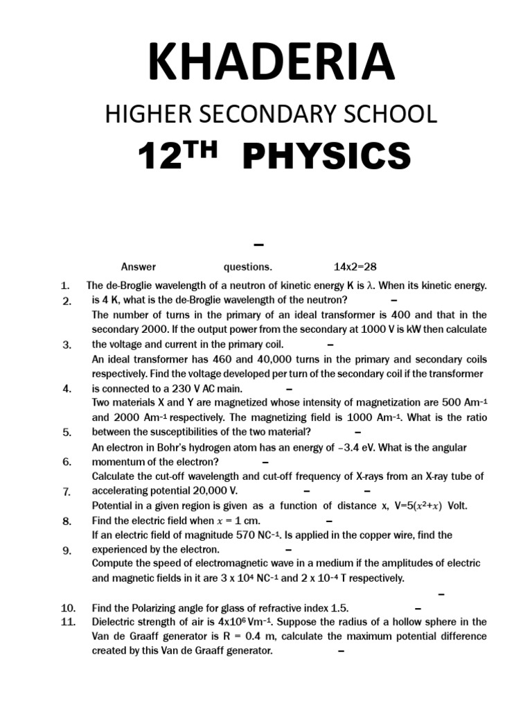 12th Phy Problems Adn Solutions | PDF | Resonance | Electron