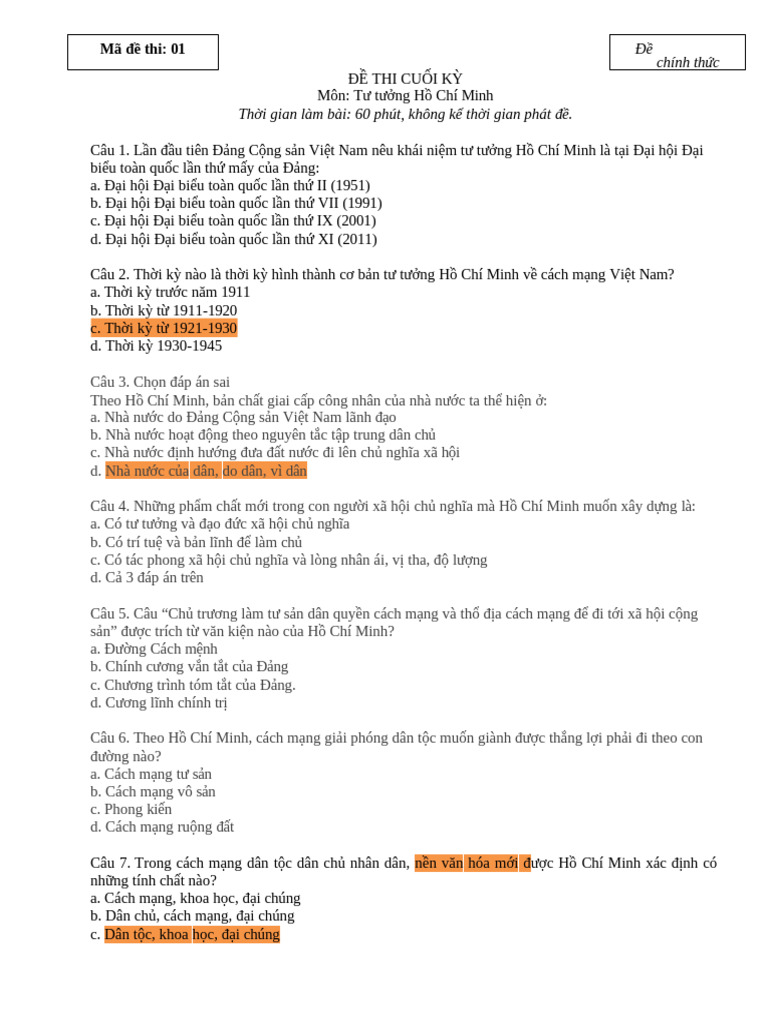 De Thi Cuoi Ky - Thu 1 | PDF