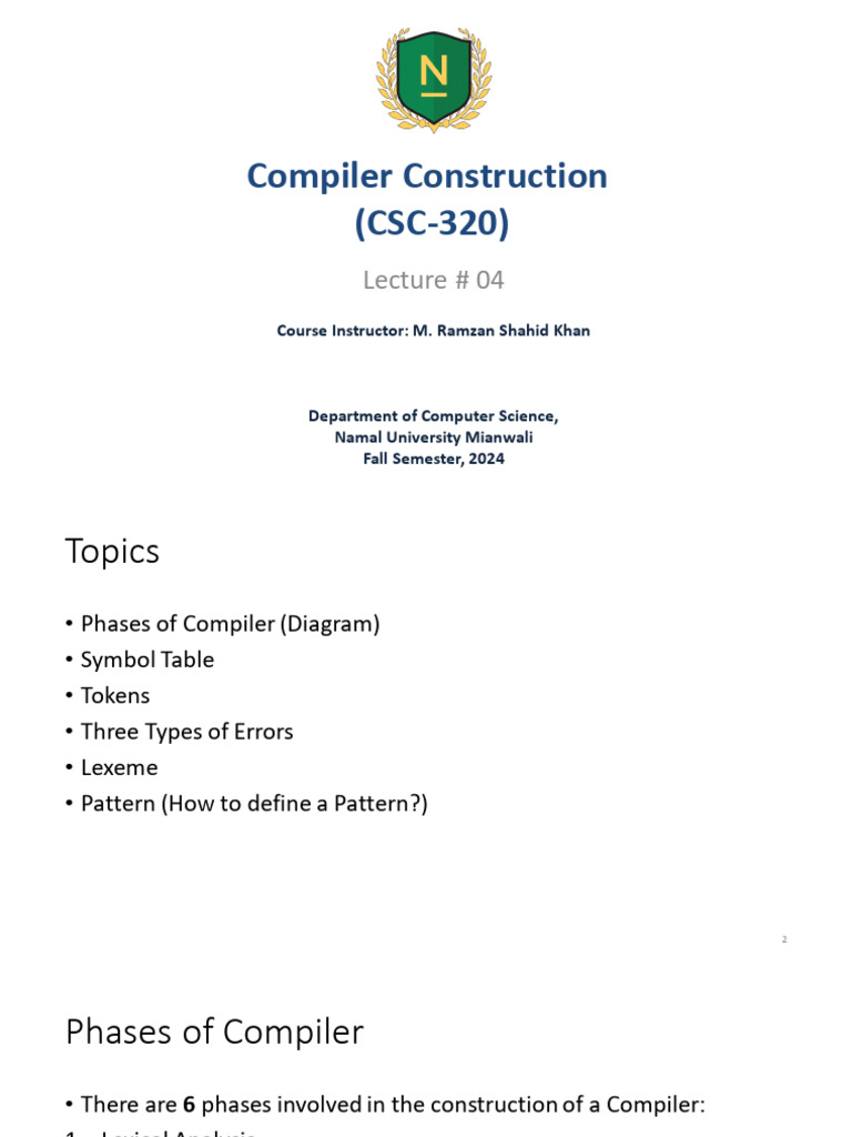 Compiler Construction Phases and Errors | PDF | Parsing | Compiler