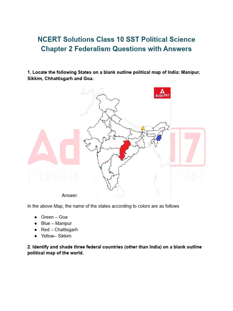 NCERT-Solutions-Class-10-SST-Political-Science-Chapter-2-Federalism ...