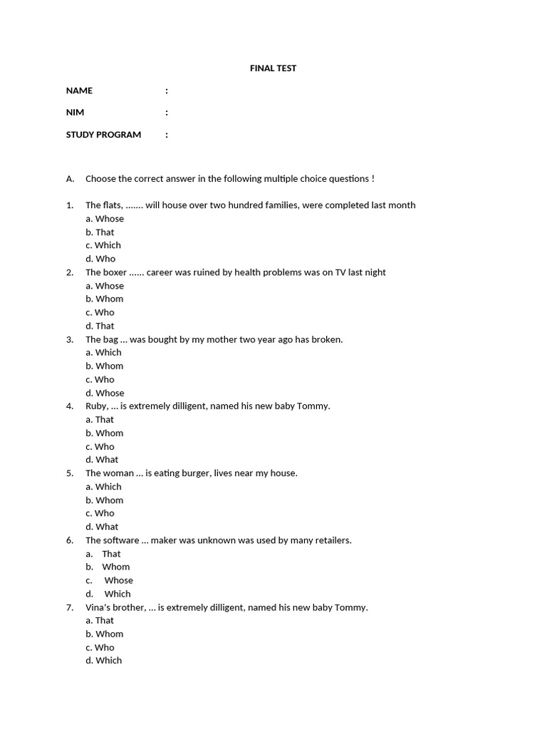 FINAL TEST Bahasa Inggris | PDF
