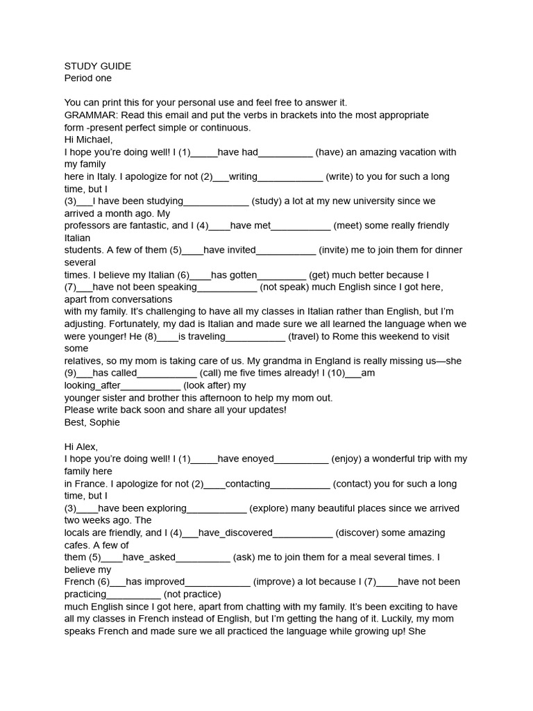 Grammar Study Guide: Verb Forms and Usage | PDF