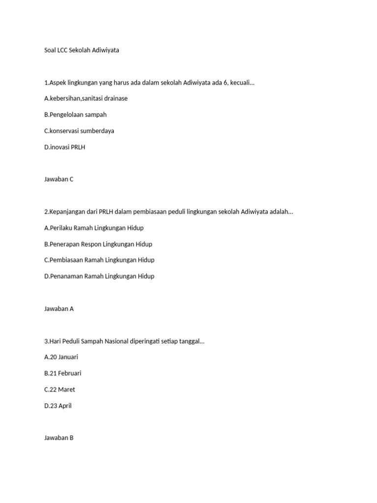 Soal LCC Sekolah Adiwiyata | PDF