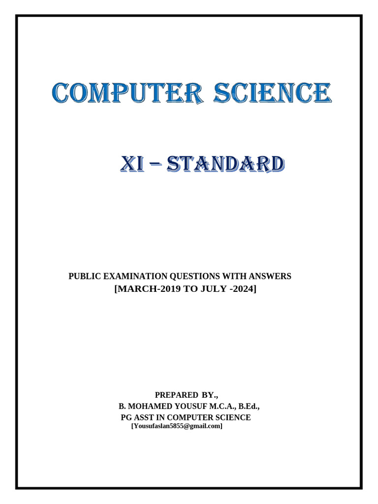 11th Computer Science Public Exam Question With Answer 20219-2024 | PDF | Operating System ...
