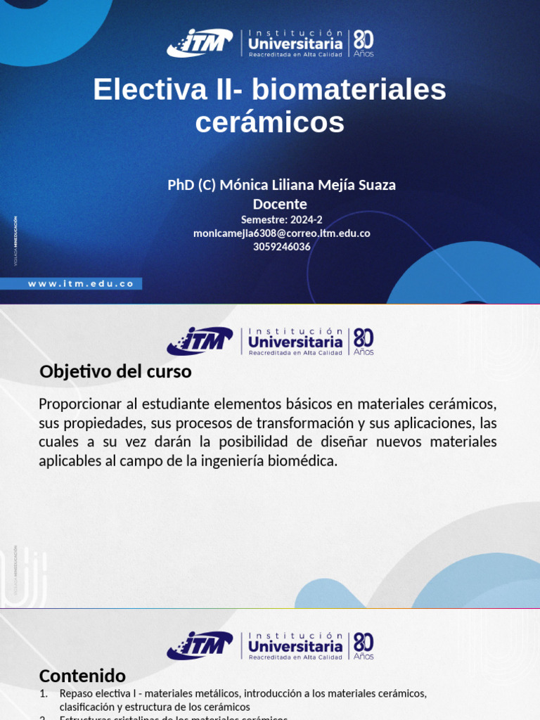 Curso de Biomateriales Cerámicos 2024 | PDF | Ciencia de los Materiales ...