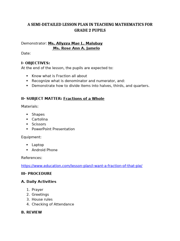Semi-Detailed Lesson Plan | PDF | Mathematics | Arithmetic