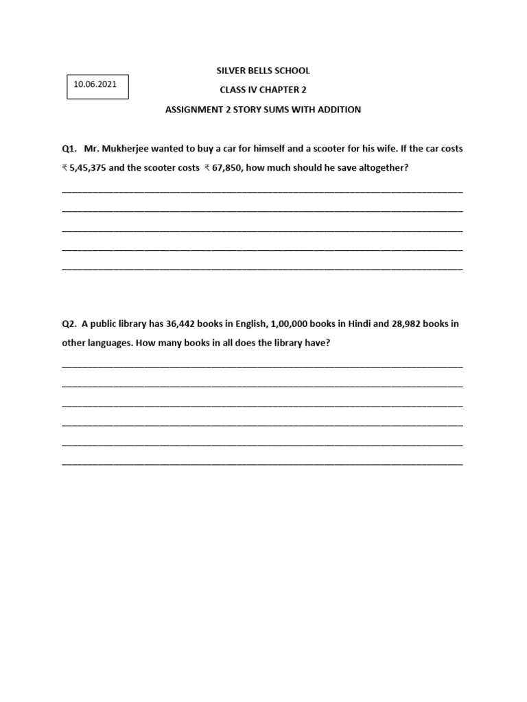 Assignment 2 STORY SUMS WITH ADDITION | PDF