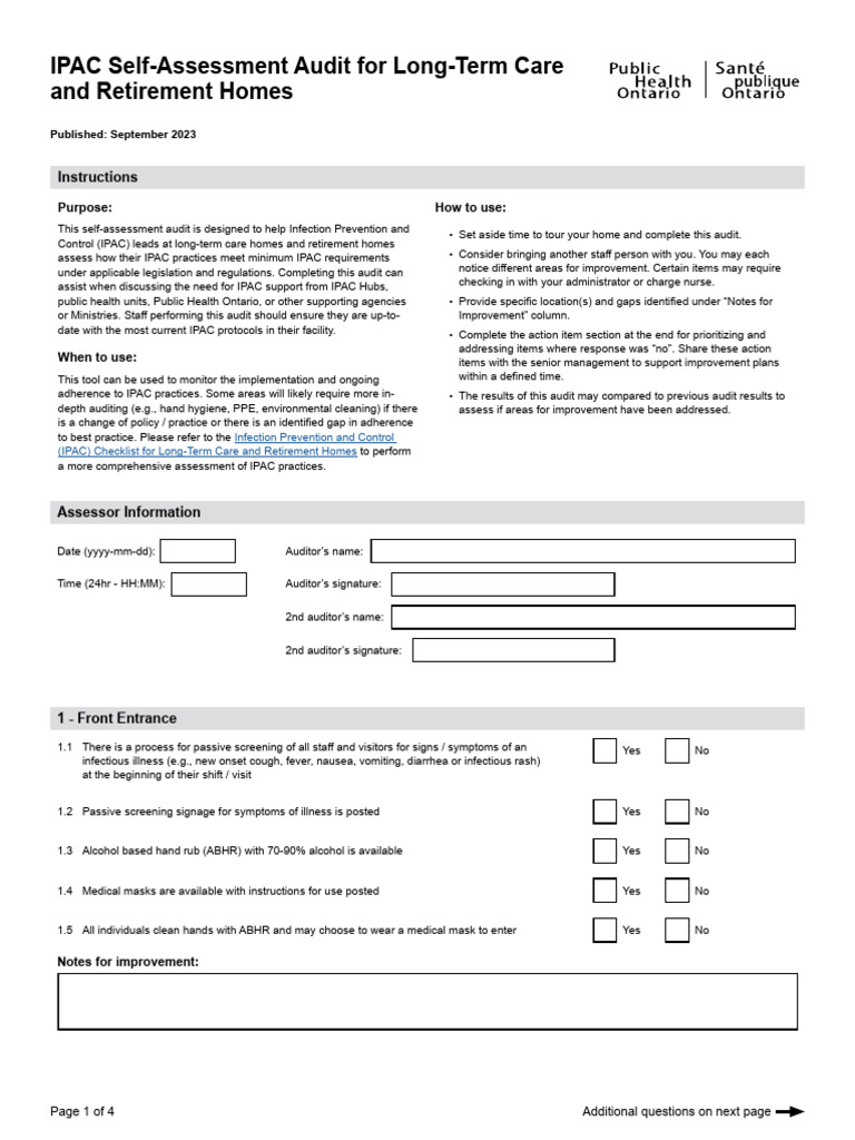 Ipac Self Assessment Audit Tool LTCRH | PDF | Hygiene | Clinical Medicine