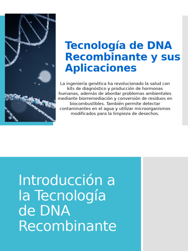 Tecnologia DNA Recombinante Presentacion | PDF | Ingeniería genética | Adn