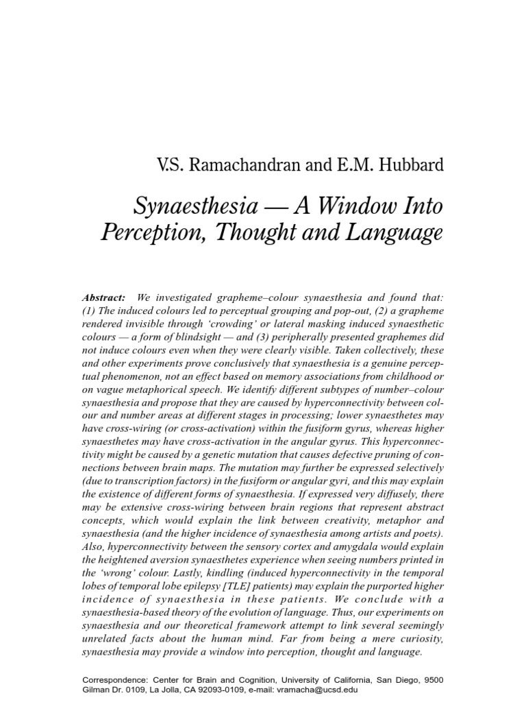 V. S. Ramachandran and E. M. Hubbard - Synasthaesia | PDF | Visual ...