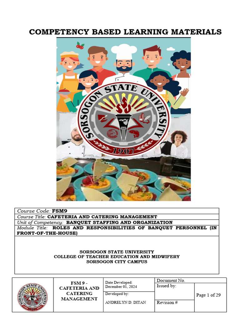 CBLM - FSM9 - DITAN - A.D. - Roles and Responsibilities of Personnel - FOH | PDF | Waiting Staff ...