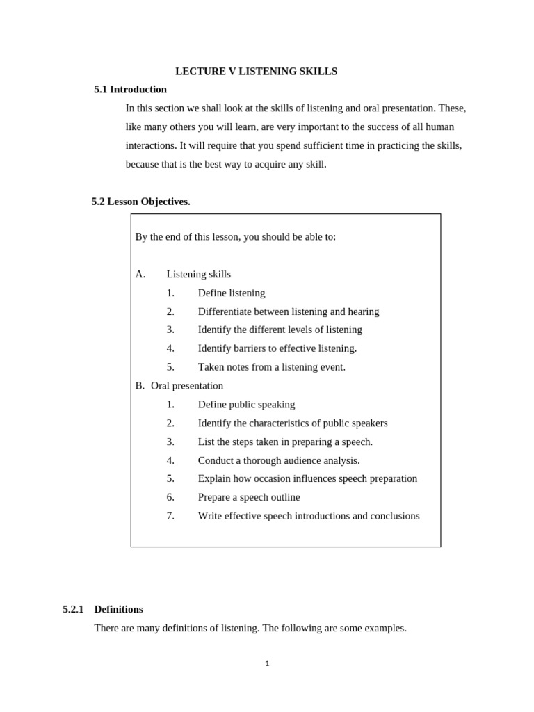 Lecture V Listening Skills | PDF | Public Speaking | Information