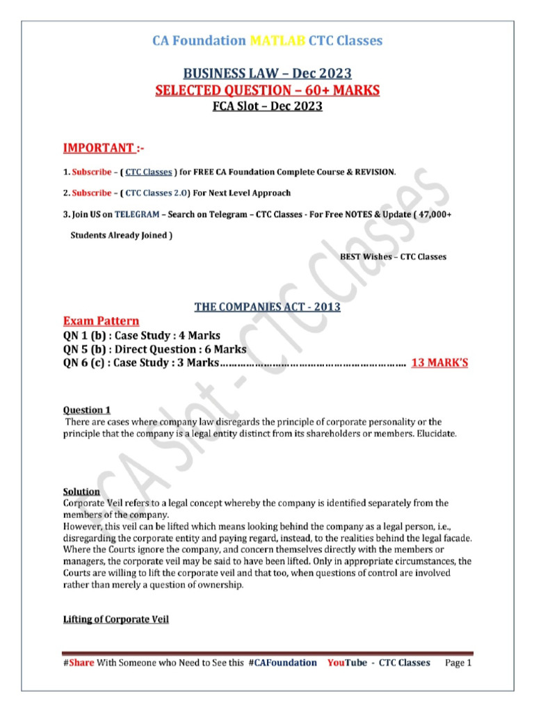 60+ Mark's Selected Questions TCA 2013 CTC Classes | PDF