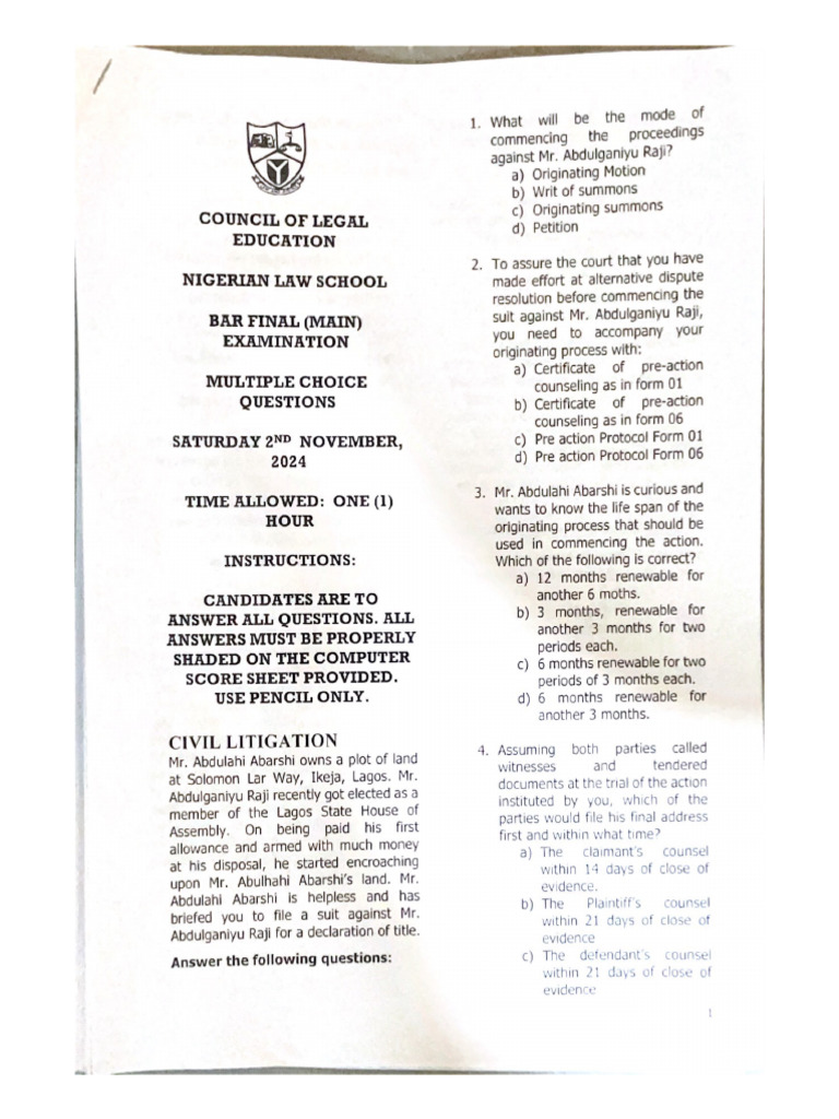 Nls MCQ Bar Part 2 2024 | PDF
