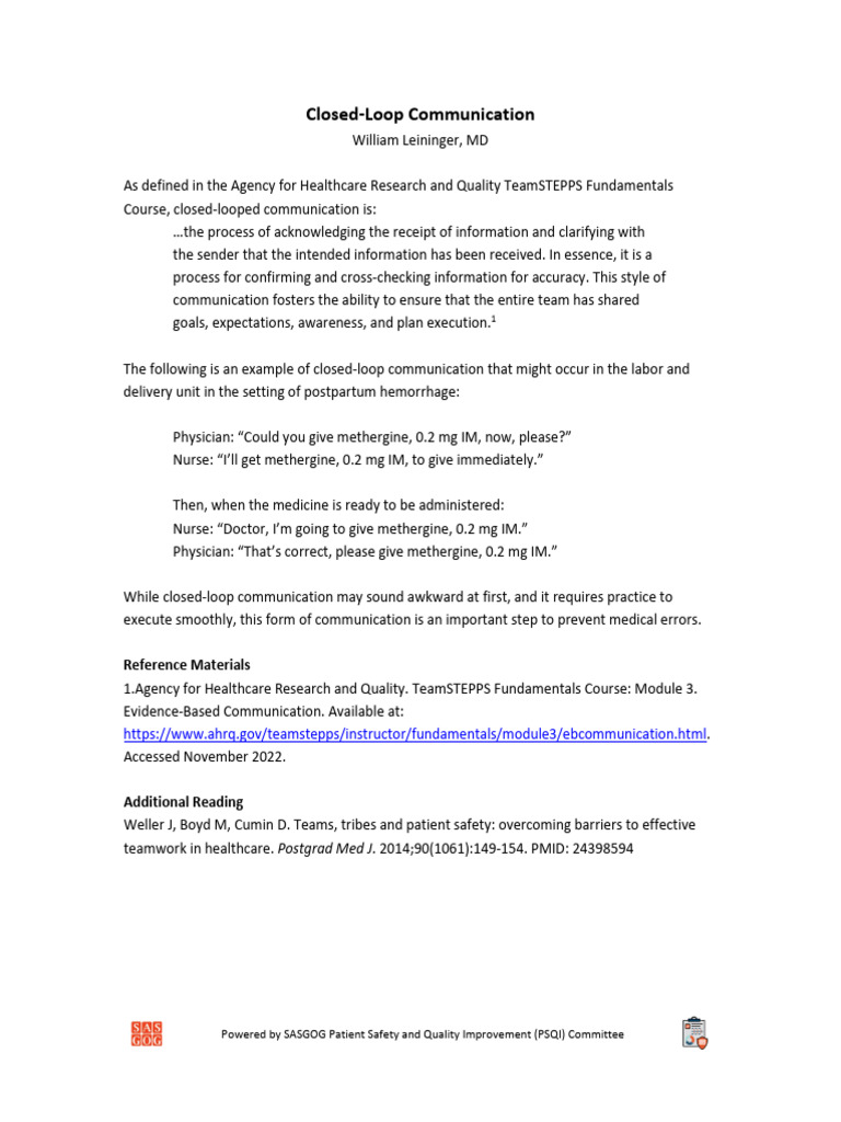 Closed Loop Communication | PDF Closed Loop Communication | PDF