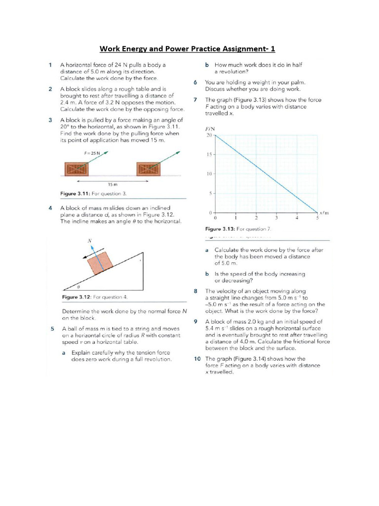 Work Energy and Power Practice Assignment | PDF
