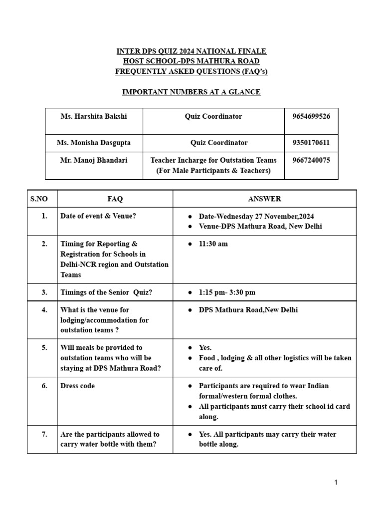 FAQ's-Inter DPS Quiz 2024 | PDF