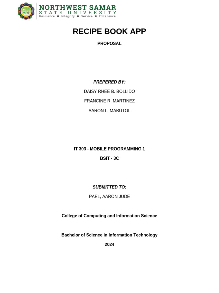 RECIPEBOOKAPP PROPOSAL WPS Office 1 | PDF | Mobile App | Computer Programming