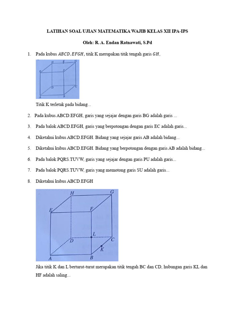 Soal Matematika Wajib Kelas Xii Ipa Dan Ips Semester Ganjil 2024 - 2025 Essay | PDF