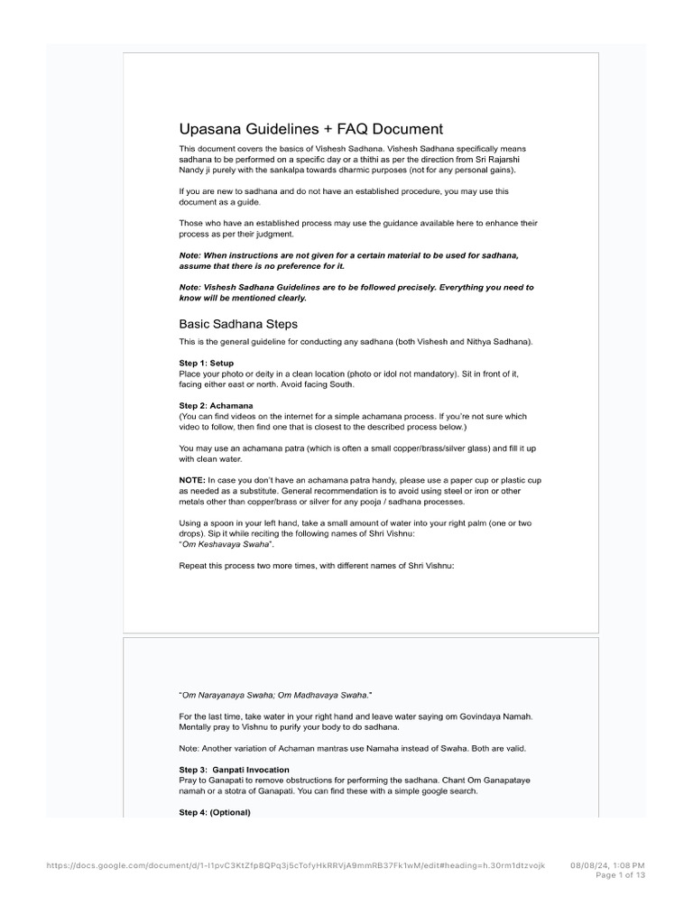 Upasana Guidelines + FAQ - Google Docs | PDF