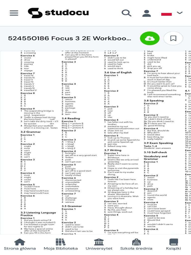 Focus 3 2E Workbook Answers - 1 1 Vocabulary Exercise 1 1 Emma Curly ...