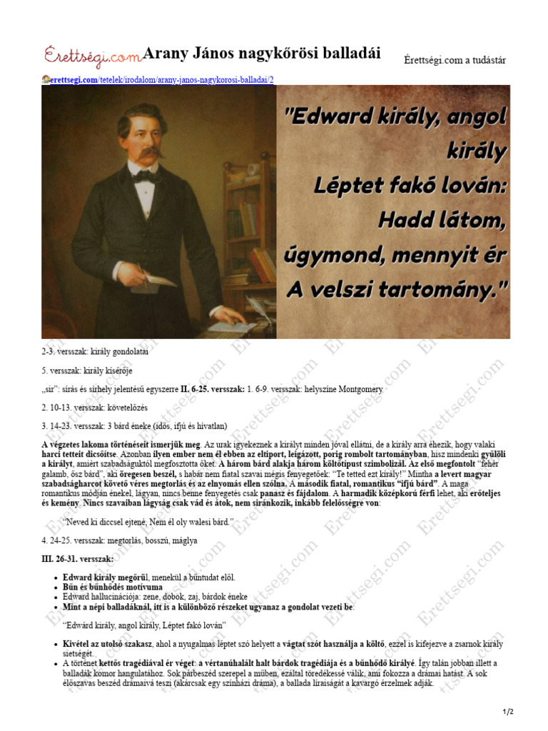 Arany János nagykőrösi balladái 2 | PDF