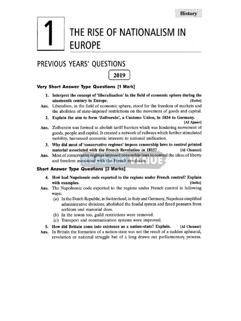 Class 10 Social Science Chapterwise Previous Year Questions - Watermark | PDF