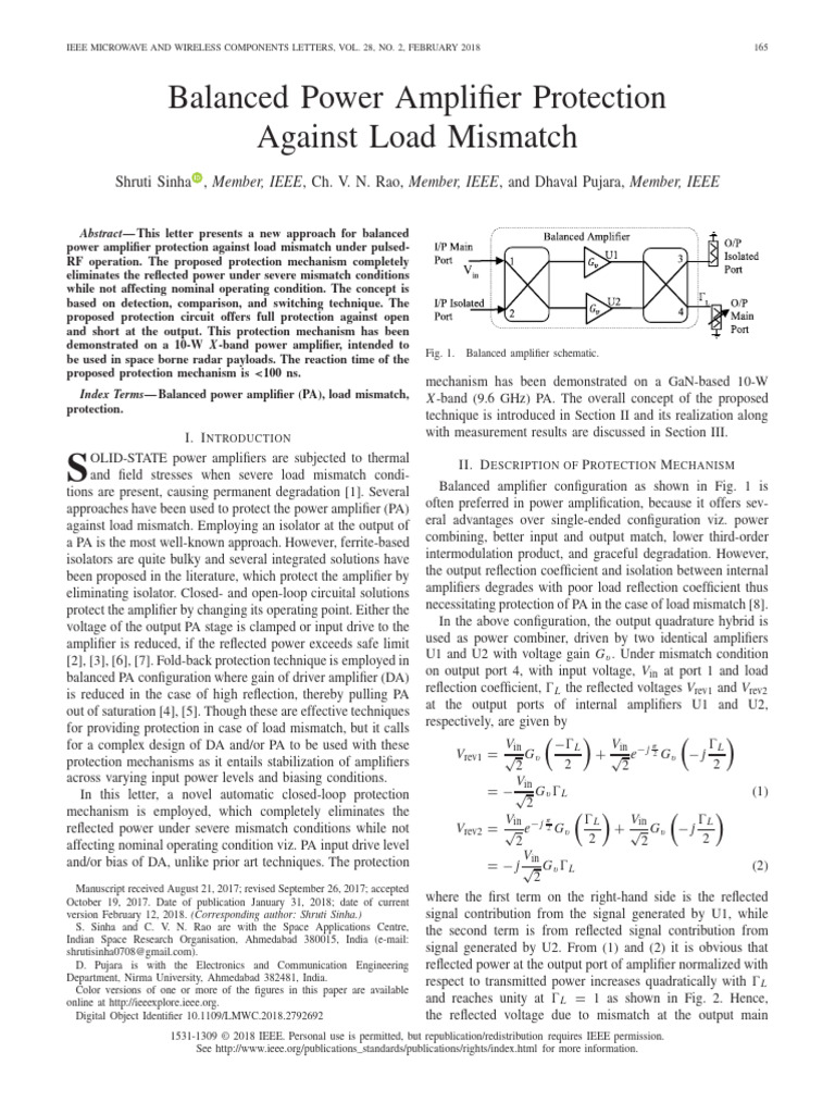 Balanced Power Amplifier Protection Against Load Mismatch | PDF | Amplifier | Electrical Circuits