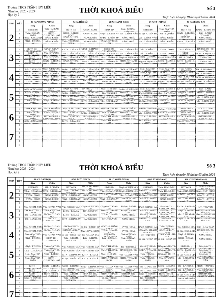 TKB LỚP TỪ 18-3-2024 | PDF