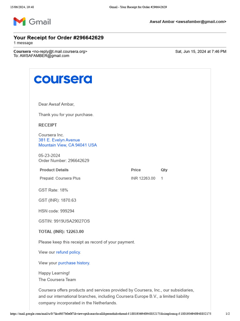 Gmail - Coursera Format | PDF