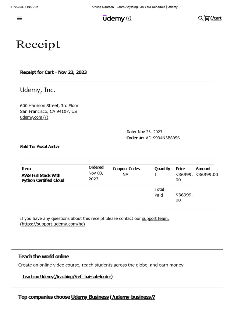 udemy bill format | PDF
